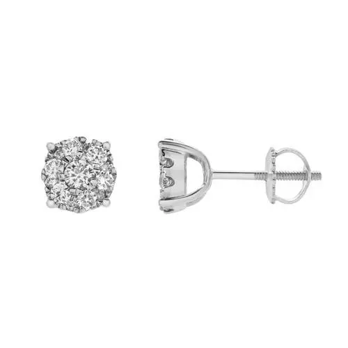 LUVMYJEWELRY 10k Gold 1.02 Ctw Diamond Stud Earrings - 10k White Gold