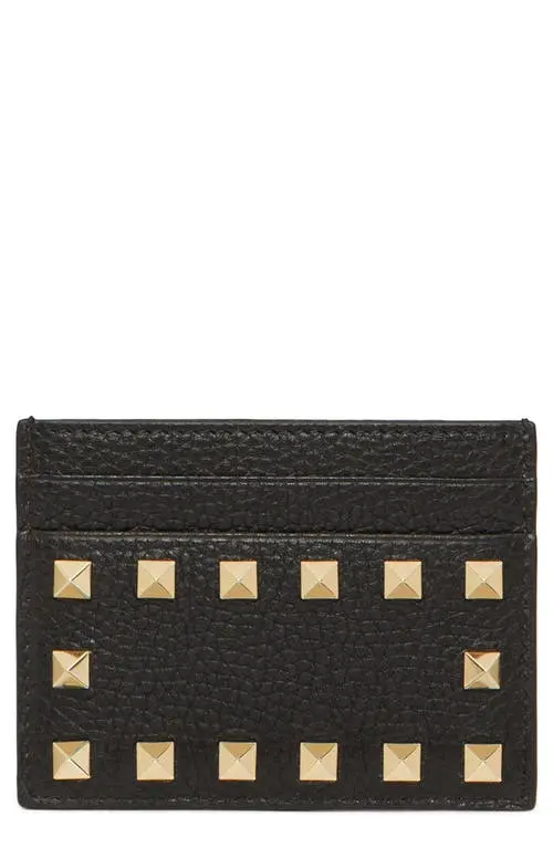 Valentino Garavani Rockstud Leather Card Holder - Black