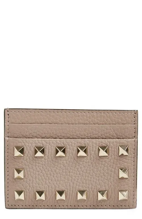 Valentino Garavani Rockstud Leather Card Holder - Poudre