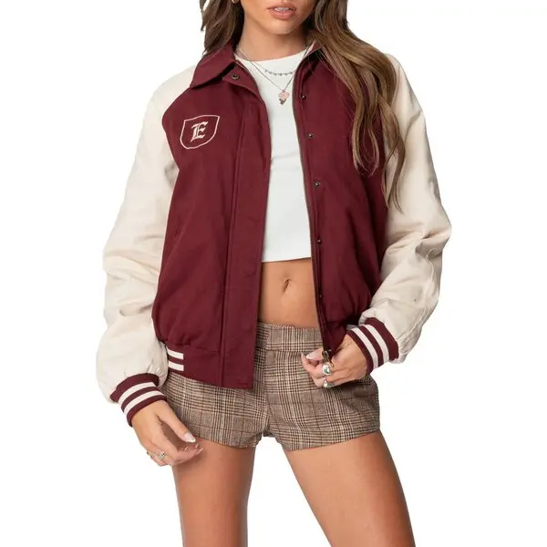 EDIKTED Oversized Varsity Bomber Jacket
