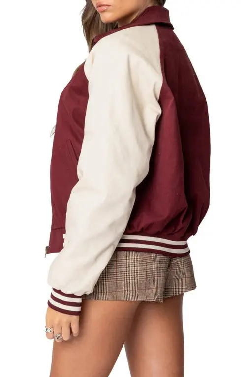 EDIKTED Oversized Varsity Bomber Jacket