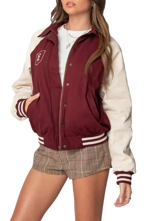 EDIKTED Oversized Varsity Bomber Jacket