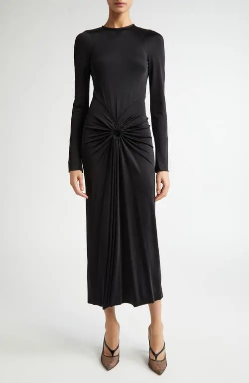 Victoria Beckham Long Sleeve Gathered Jersey Midi Dress