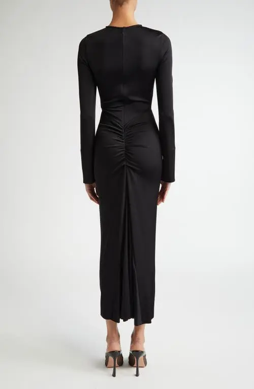 Victoria Beckham Long Sleeve Gathered Jersey Midi Dress