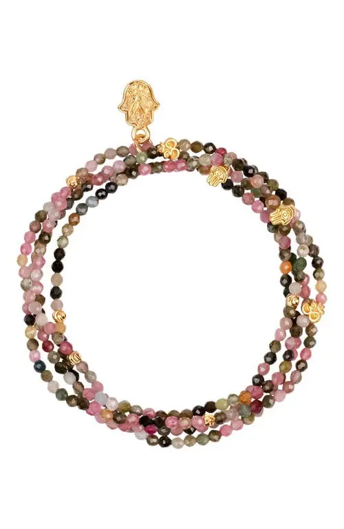KARMA AND LUCK Tourmaline Wrap Bracelet With Charm - Pink/grey/yellow/green/gold