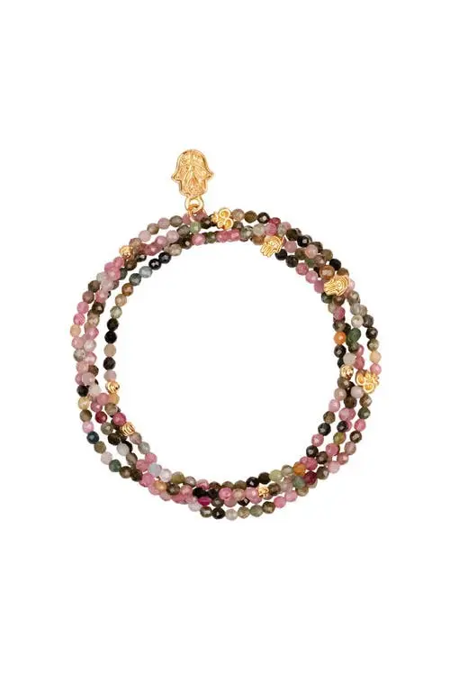 KARMA AND LUCK Tourmaline Wrap Bracelet With Charm - Pink/grey/yellow/green/gold