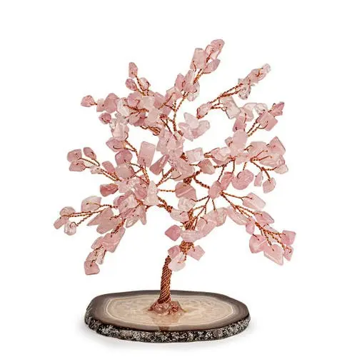 KARMA AND LUCK Rose Quartz Feng Shui Crystal Tree Of Life Love Harmony - Copper/brown/pink