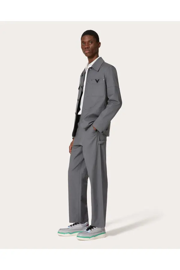 Valentino Garavani Stretch Cotton Canvas Cargo Pants With Metallic