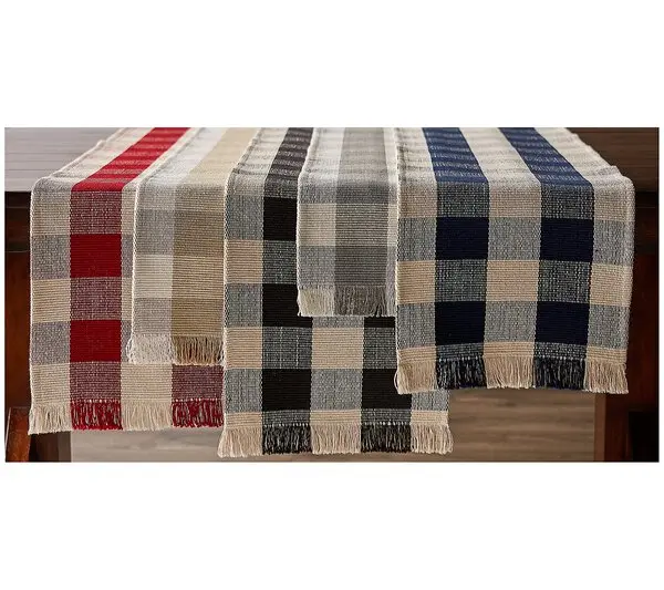 DESIGN IMPORTS Check Fringe Table Runner 13x108