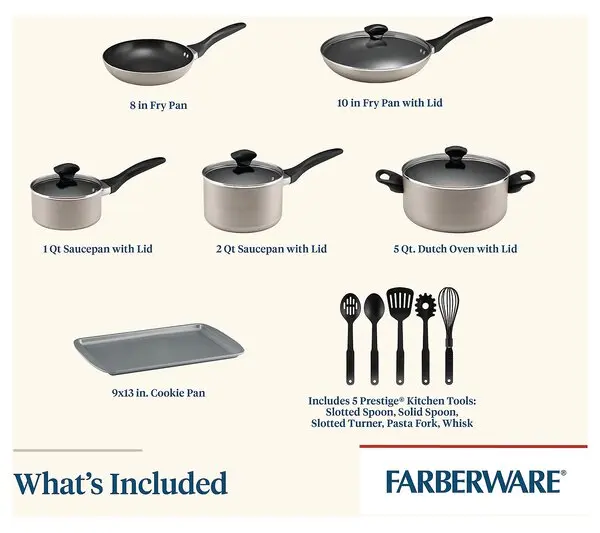 FARBERWARE Aluminum Nonstick Cookware Set, 15-p Ece