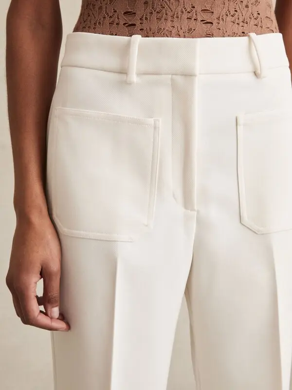 REISS Priya Petite Twill Flared Trousers - Cream