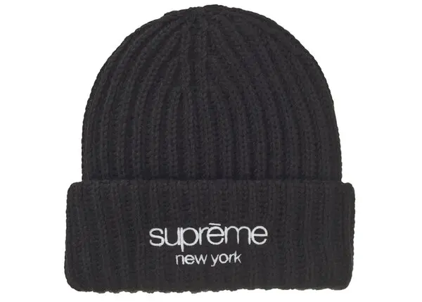 Supreme Classic Logo Chunky Ribbed Beanie - Black