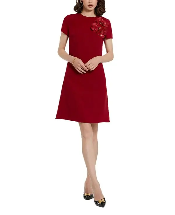 Mac Duggal Crepe Mini Dress With 3d Flower Details In Garnet