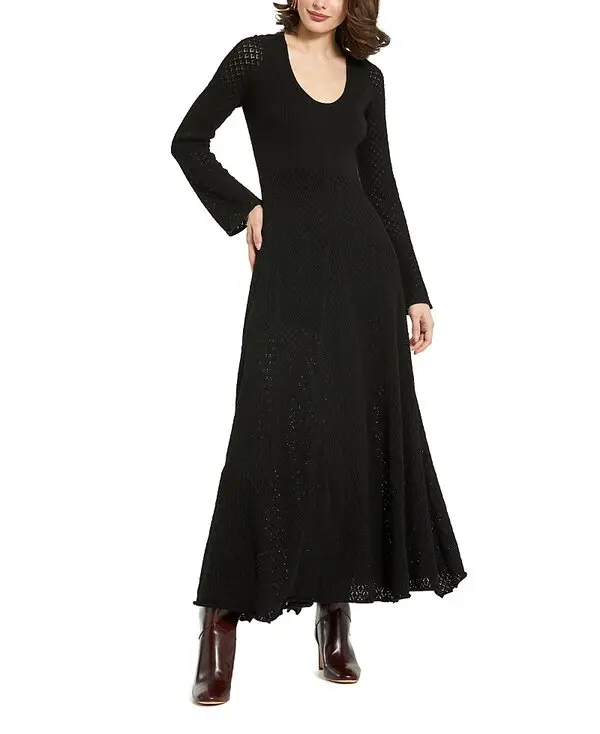 Mac Duggal Scoop Neck Long Sleeve Knit Maxi Dress - Black