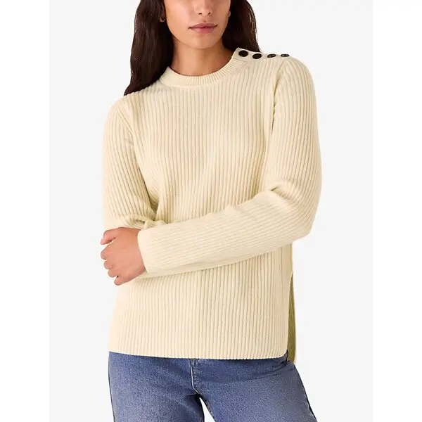 Whistles Buttoned-shoulder Longline Ribbed Wool Jumper