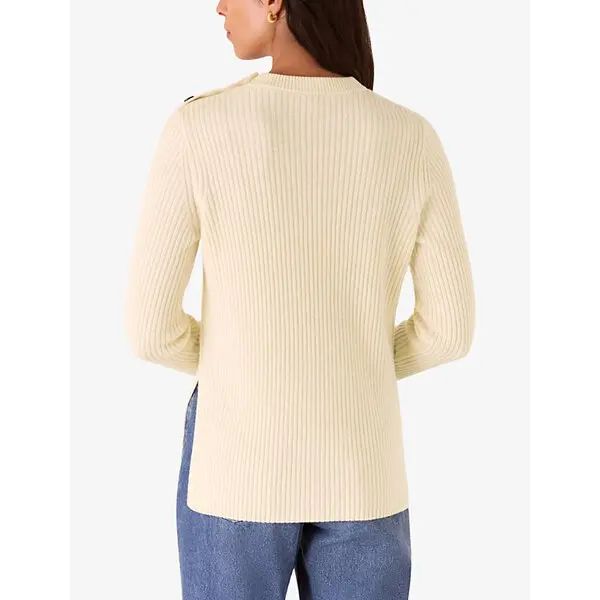 Whistles Buttoned-shoulder Longline Ribbed Wool Jumper