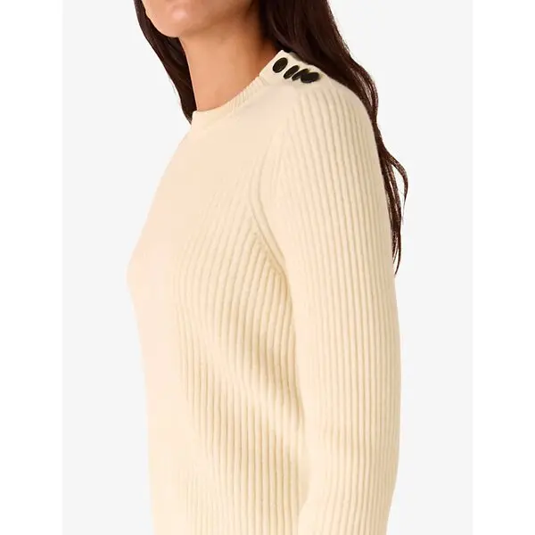 Whistles Buttoned-shoulder Longline Ribbed Wool Jumper