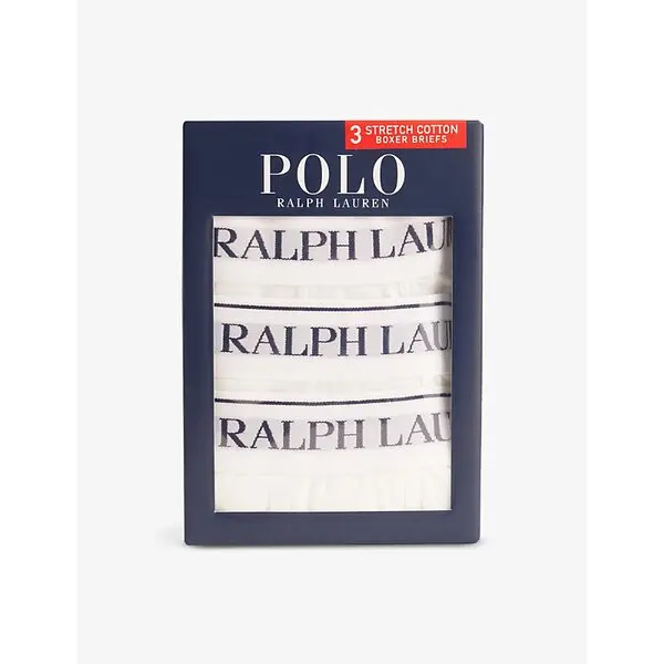 Polo Ralph Lauren Branded-waistband Pack Of Three Stretch-cotton Briefs - White/white/white