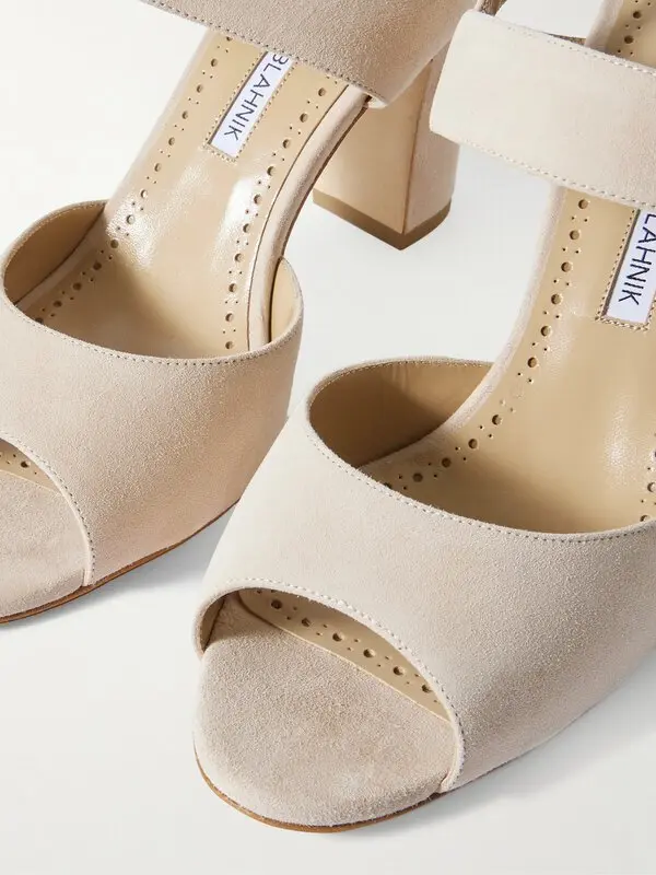 Manolo Blahnik Khiko 90 Suede Slingback Sandals - Neutrals
