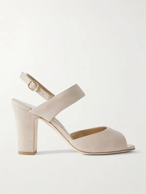 Manolo Blahnik Khiko 90 Suede Slingback Sandals - Neutrals