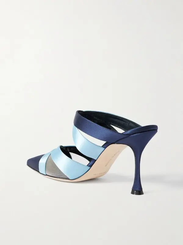 Manolo Blahnik Oyounak Gala Rial 90 Two-tone Satin Mules