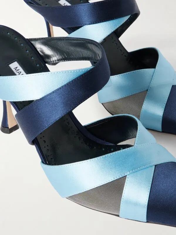 Manolo Blahnik Oyounak Gala Rial 90 Two-tone Satin Mules