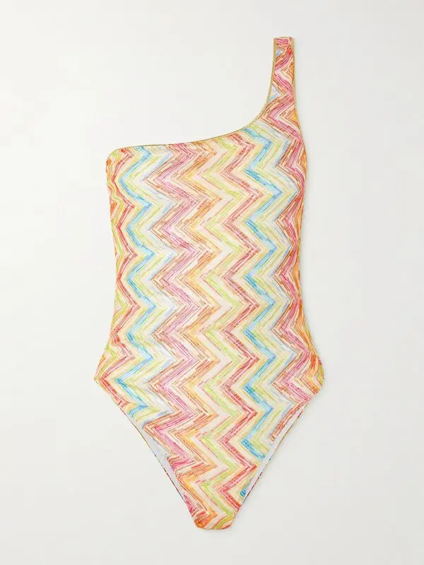 Missoni One-shoulder Crochet-knit Swimsuit - Neutrals