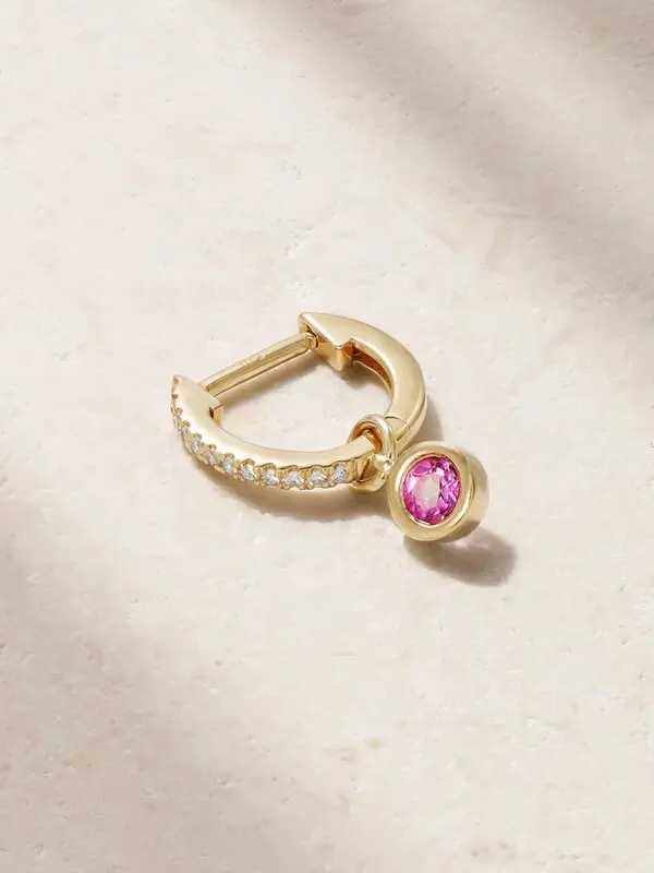 STONE AND STRAND Orchid 10-karat Gold, Topaz And Diamond Single Hoop Earring - Pink