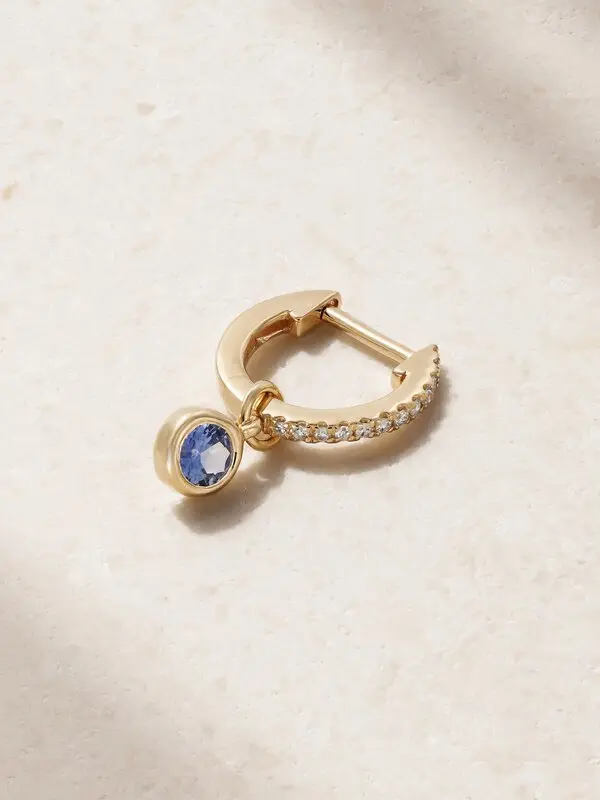 STONE AND STRAND Orchid 10-karat Gold, Sapphire And Diamond Single Hoop Earring - Blue