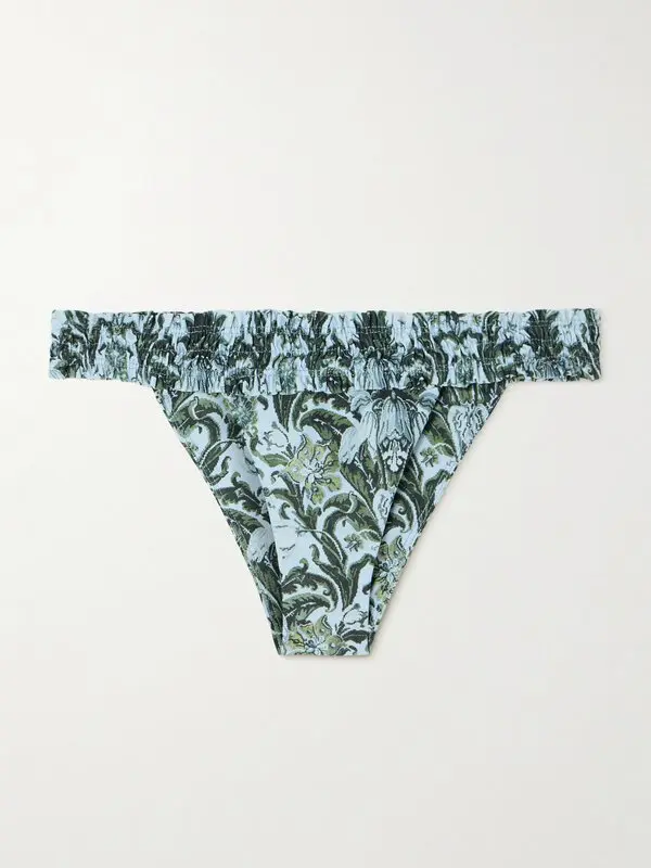 Faithfull The Brand Tavira Shirred Printed Recycled Bikini Briefs - Blue