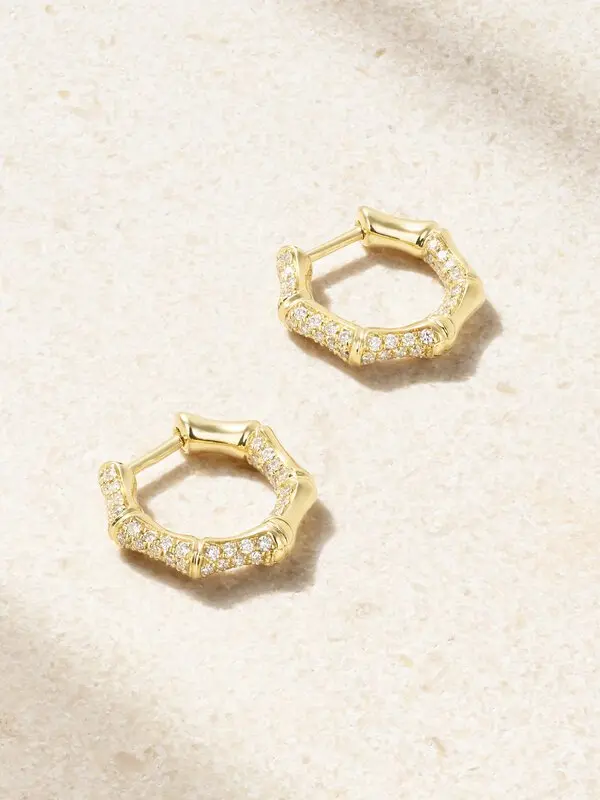 ANITA KO Small Bamboo Diamond Hoop Earrings - Gold