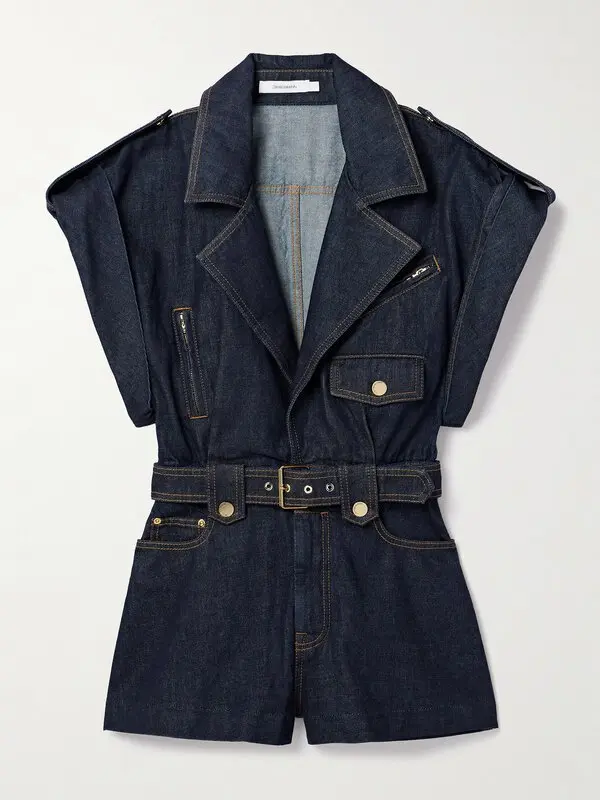 Zimmermann Crush Belted Denim Playsuit - Blue