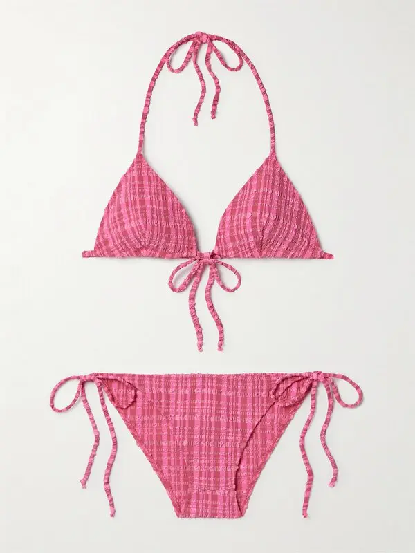Lisa Marie Fernandez Striped Seersucker Triangle Bikini - Pink