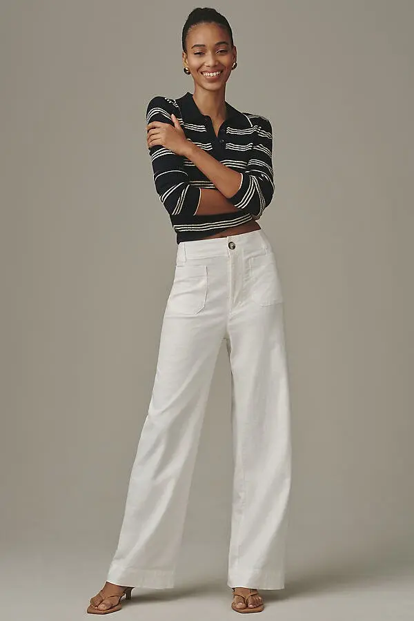 Maeve Colette Beachy Linen Full-length Wide-leg Pants - Bright White