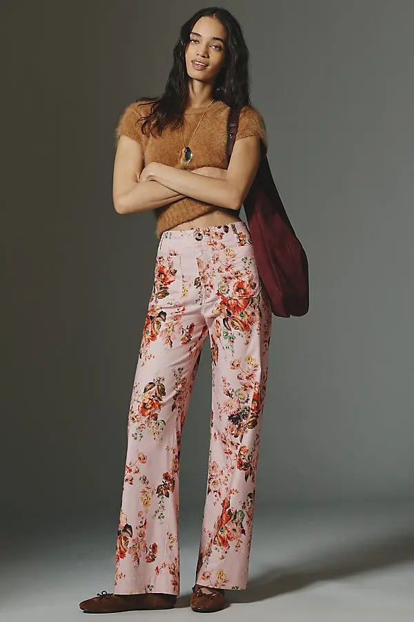 Maeve Colette Beachy Linen Full-length Wide-leg Pants - Pink Floral