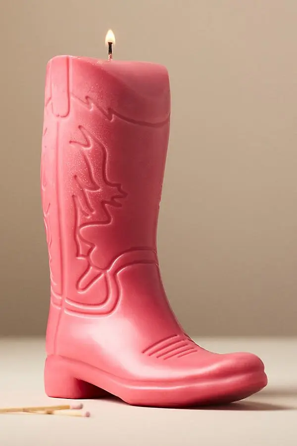DAVIE OCHO CANDLE CO Davie Ocho Cowboy Boot Decorative Candle - Pink