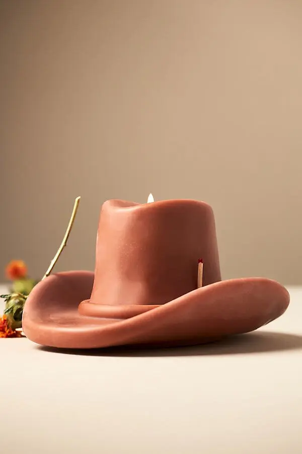 DAVIE OCHO CANDLE CO Davie Ocho Cowboy Hat Decorative Candle - Brown
