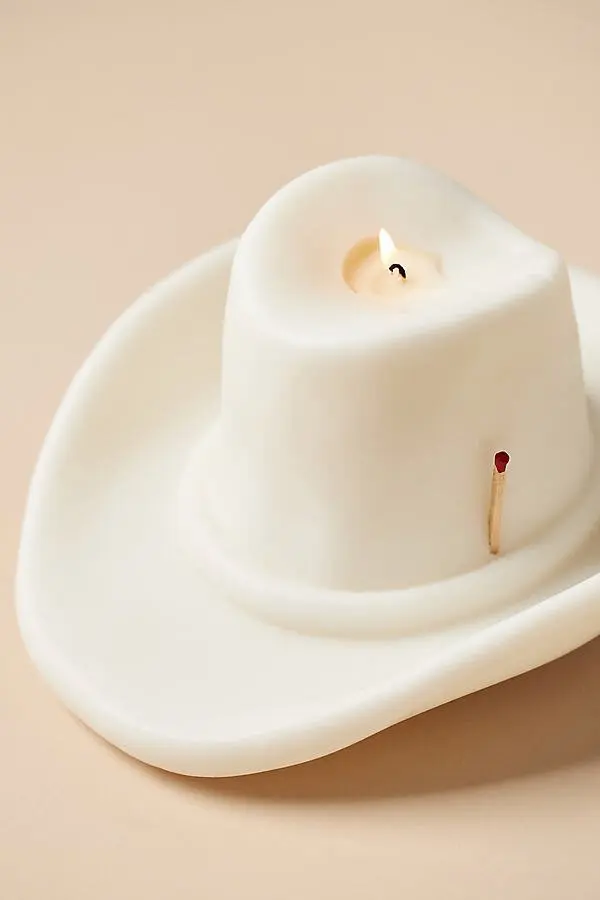 DAVIE OCHO CANDLE CO Davie Ocho Cowboy Hat Decorative Candle - White