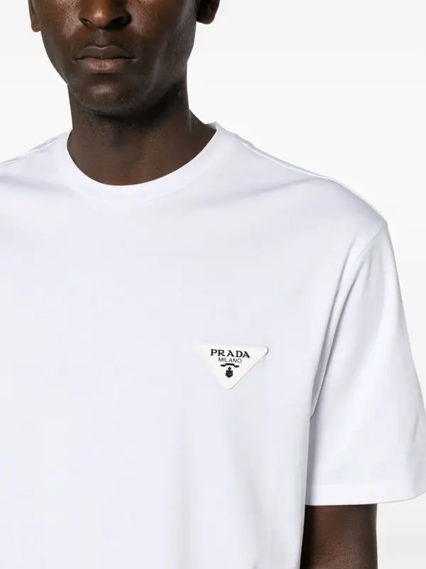 Prada Triangle Logo-Patch Cotton T-Shirt - White | Editorialist