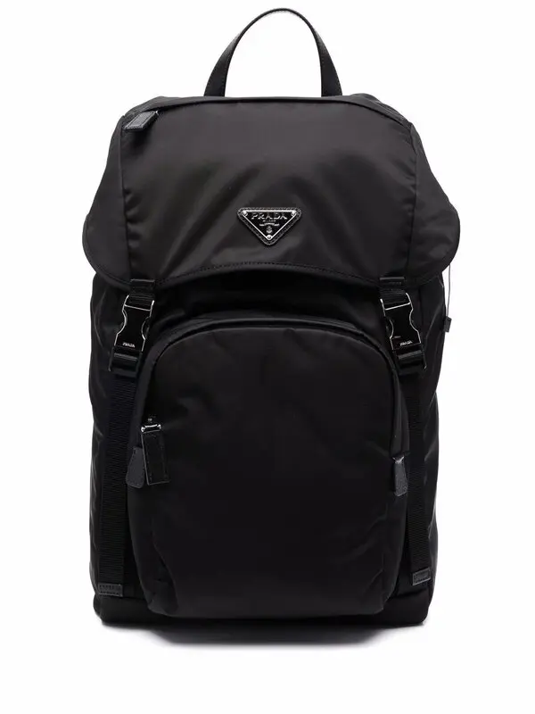 Prada Triangle Plaque Backpack - Black