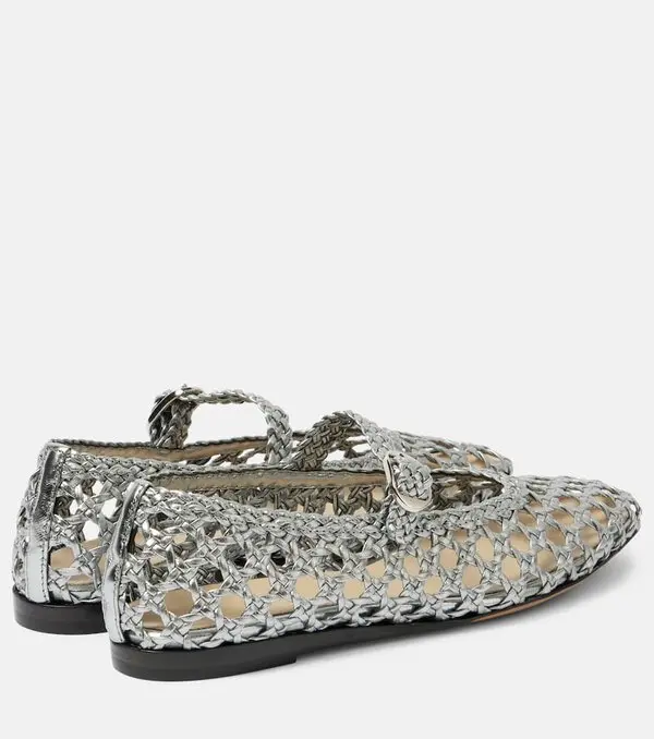 Le Monde Beryl Woven Leather Mary Jane Flats - Silver