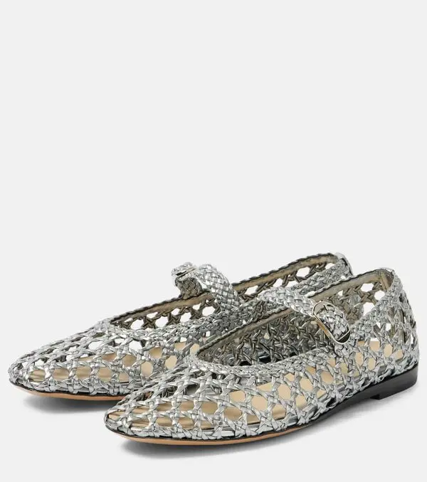 Le Monde Beryl Woven Leather Mary Jane Flats - Silver