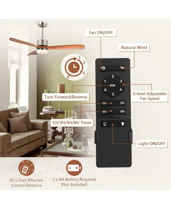 GOUUN 52 Inch Reversible Ceiling Fan With Adjustable Led