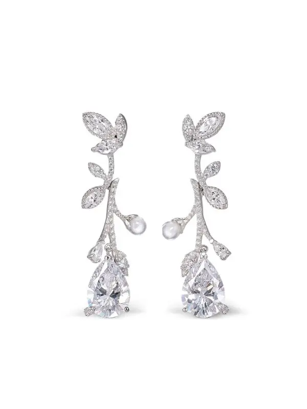 ANABELA CHAN 18k White Gold Diamond Citrus Vine Drop Earrings - Silver