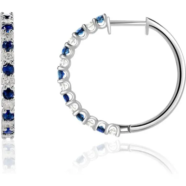 VALANI ATELIER Sapphire & Diamond Huggie Hoop Earrings - 14k White Gold