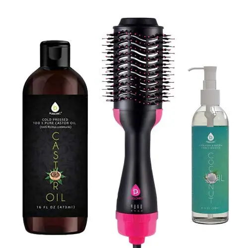PURSONIC Hair Strengthening Bundle Fractionated Coconut Oil, One-step Hair Dryer & Volumizer Brush - Black