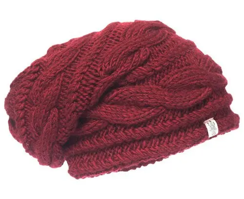 NIRVANNA DESIGNS Triple Braid Cable Slouch Beanie - Burgundy