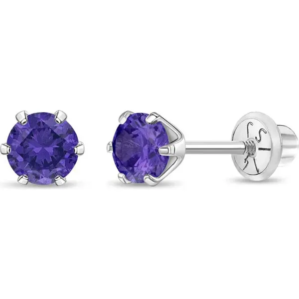 IN SEASON JEWELRY 14k White Gold Solitaire Stud Earrings - February