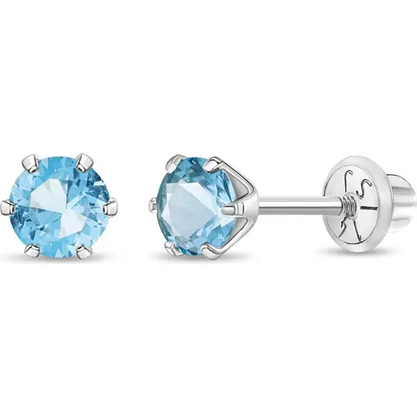 IN SEASON JEWELRY 14k White Gold Solitaire Stud Earrings - March