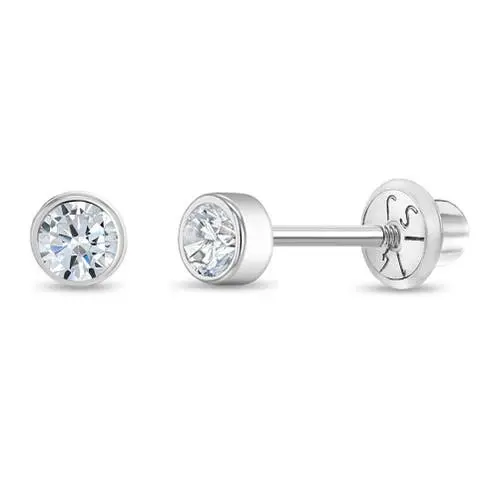 IN SEASON JEWELRY 14k White Gold Cubic Zirconia Bezel Earrings - April